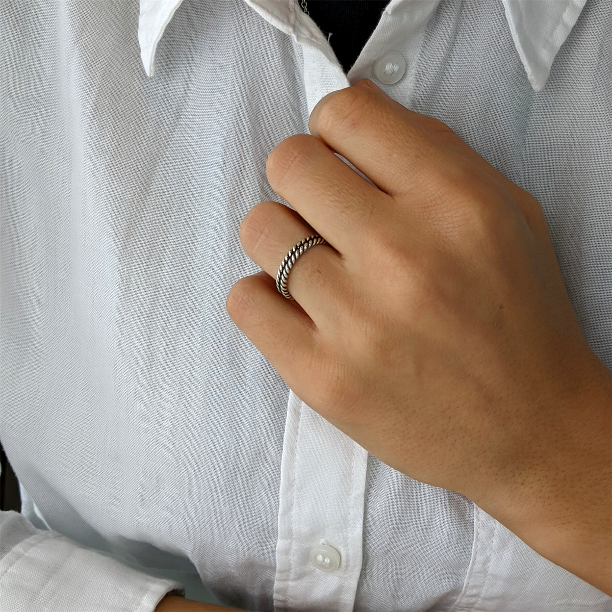 Sterling Silver Oxidised Chunky Twisted Rope Ring | Stacking Band | Silverly