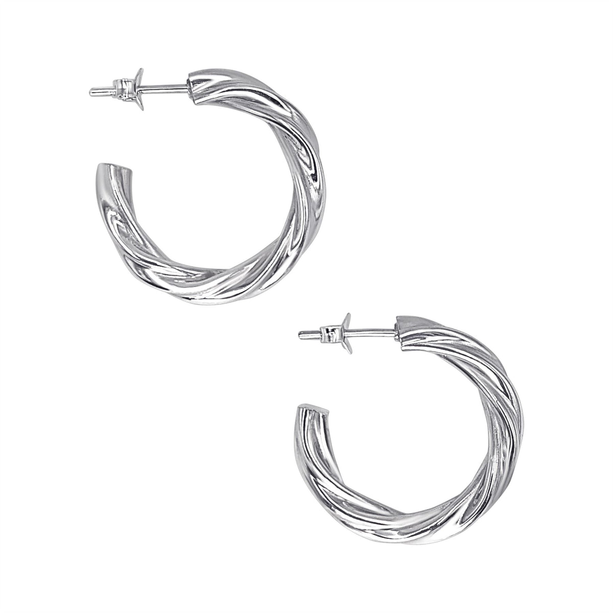 Sterling Silver Chunky Twist Hoop Earrings | 25mm Hoops | Silverly
