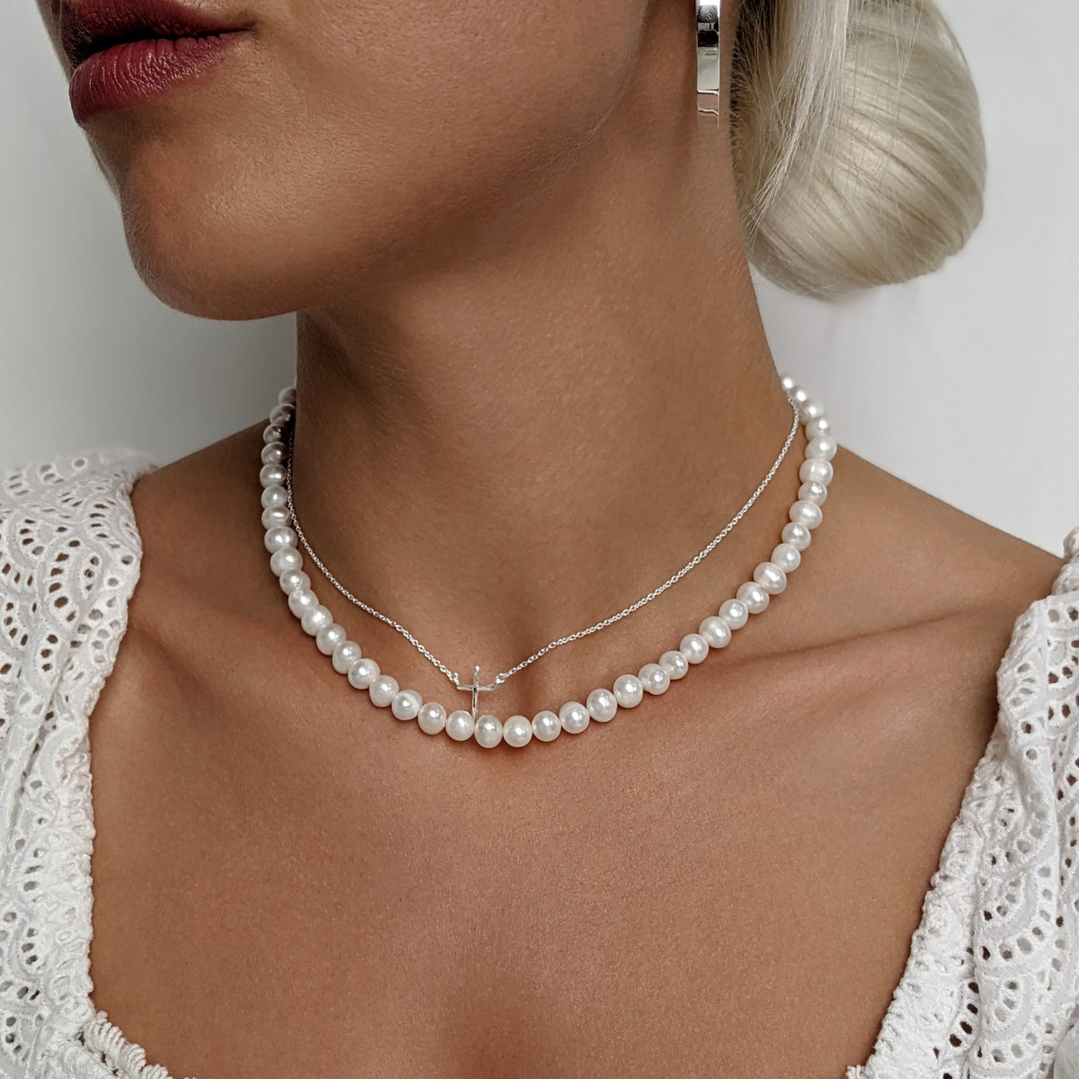 Sterling Silver Simple Cross Thin Rolo Chain Necklace | Minimalist ...