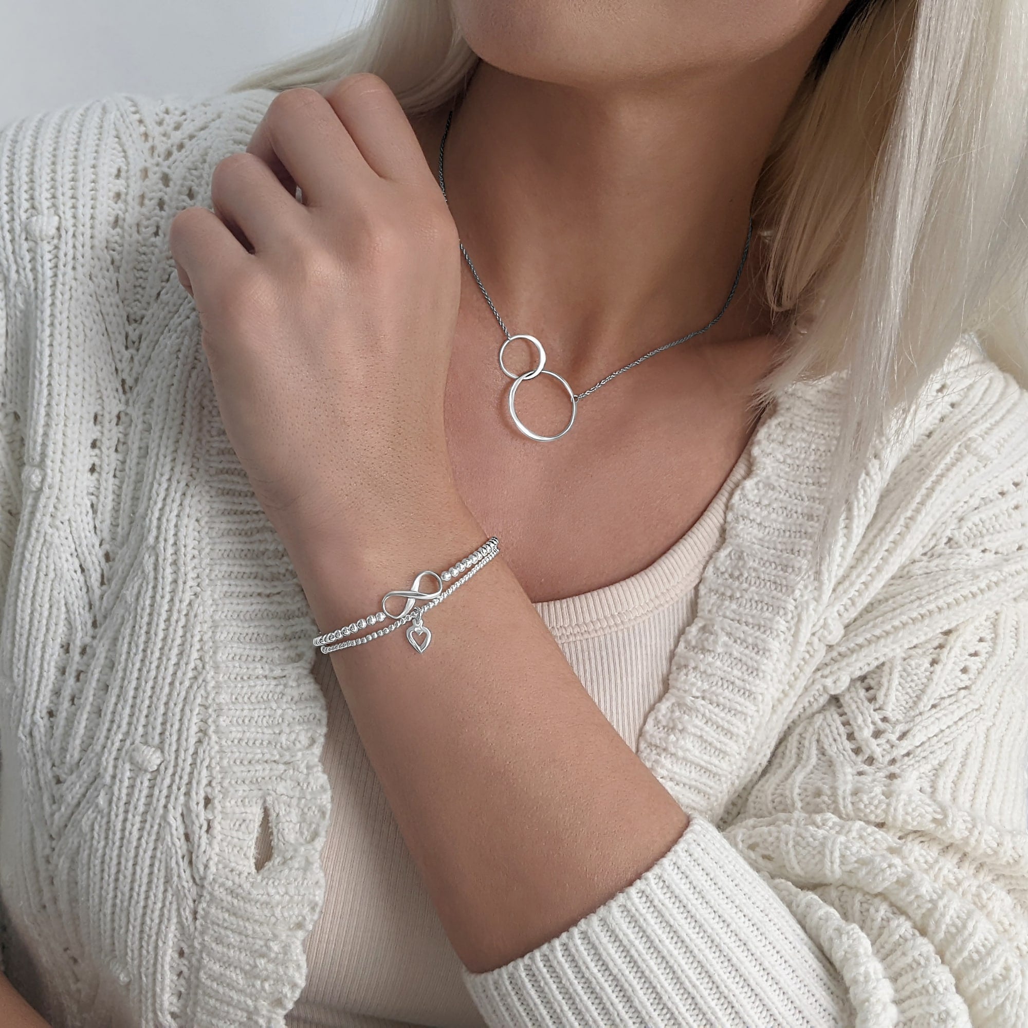 Sterling Silver Infinity Knot Stretch Beaded Bracelet | Silverly