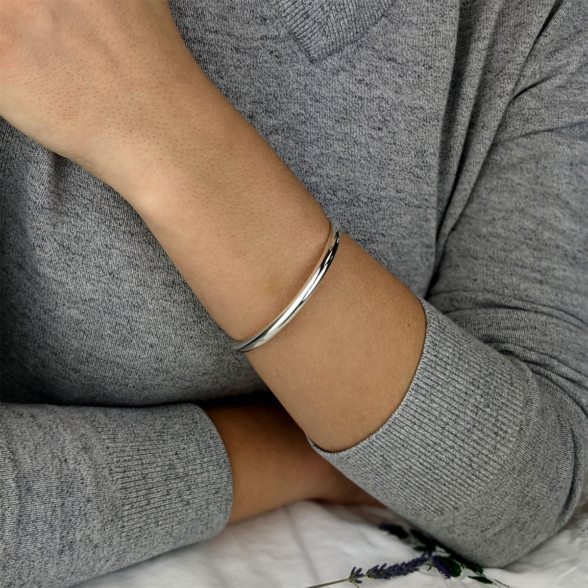 Sterling Silver D-Shape Hinged Bangle for Women | Silverly