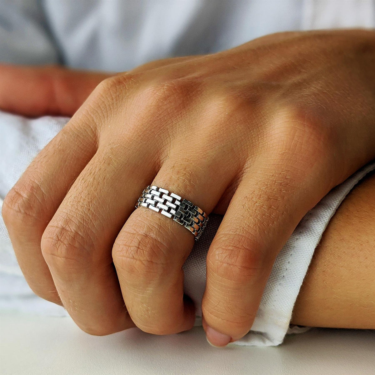 Modern Brick Wall Band Ring | Sterling Silver | His and Hers | Silverly