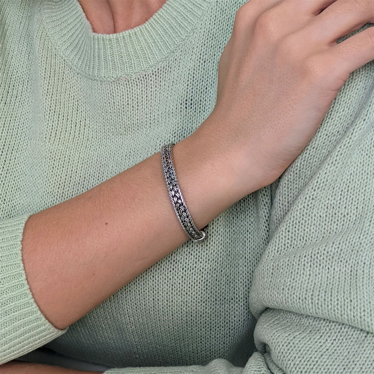 Sterling Silver Chunky Balinese Flat Foxtail Weave Chain Bracelet ...