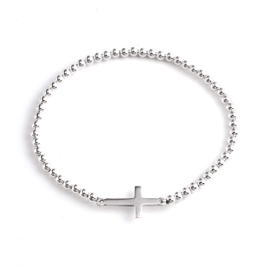 Sterling Silver Cross Bead Bracelet | Stacking Stretch Bracelets | Silverly