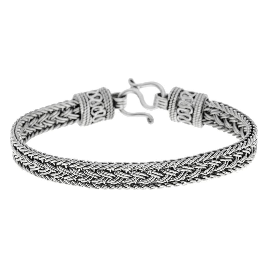 Sterling Silver Chunky Balinese Flat Foxtail Weave Chain Bracelet ...