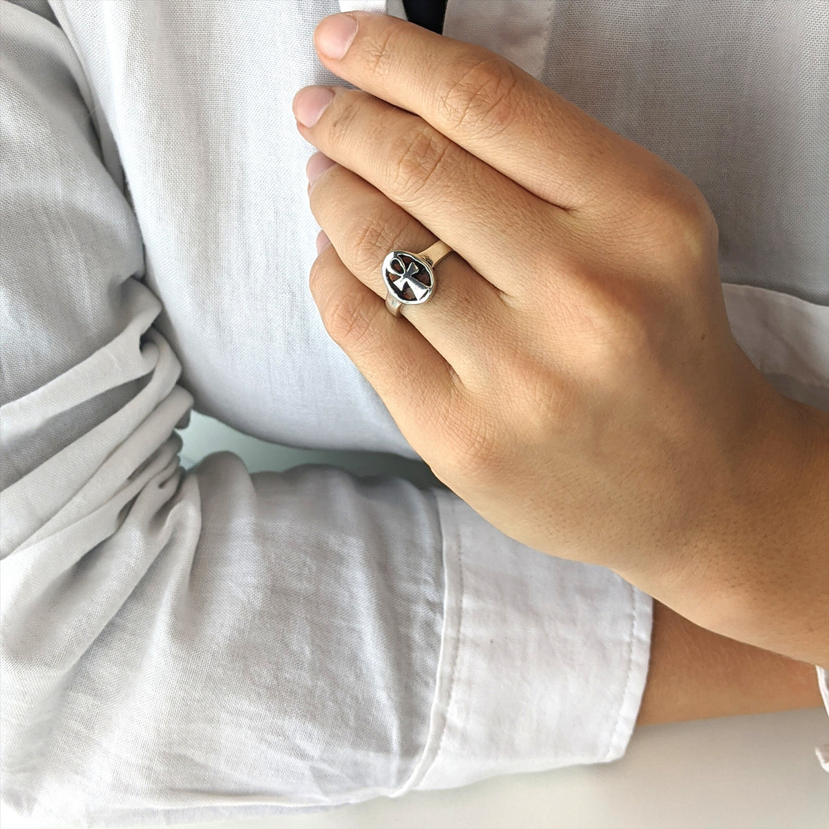 Coptic Cross Ring | Sterling Silver Open Oval Band | Silverly