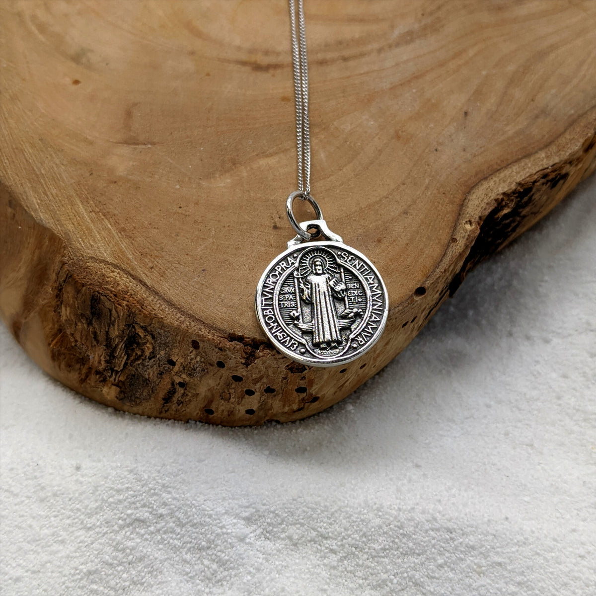 Sterling Silver St Benedict Medallion Coin Pendant Necklace | Silverly