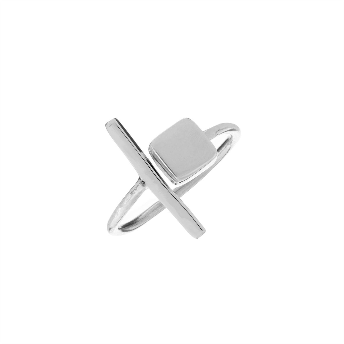 Sterling Silver Geometric Bar Square Adjustable Open Band Ring | Silverly